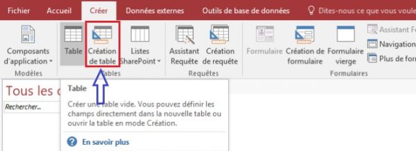 Créer, modifier une table Access – apcpedagogie